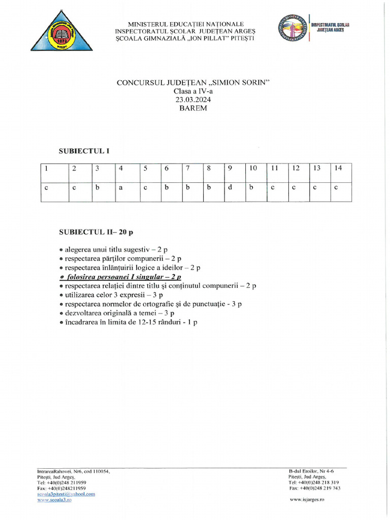 CJSSR 2024 Judetean Cls 04 Barem | PDF