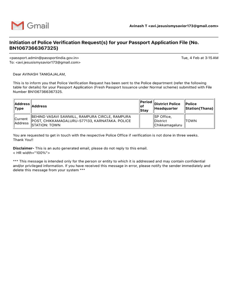 Police Verification Request for Passport | PDF