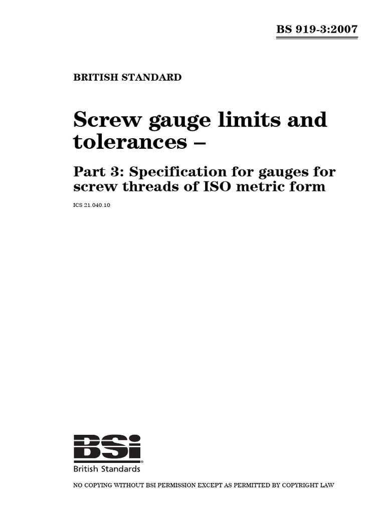 BS 919-3 2007 | PDF | Engineering Tolerance | Screw
