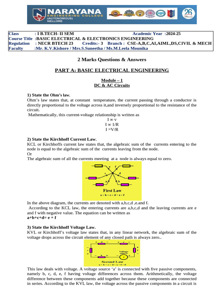 Module-1 Question and Answers | PDF | Electromagnetic Induction ...