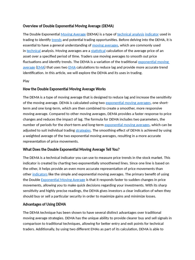 Overview of Double Exponential Moving Average | PDF | Moving Average | Technical Analysis