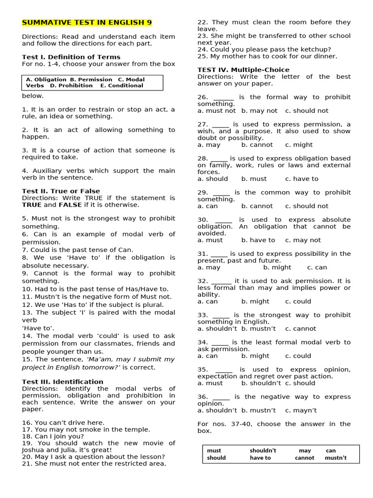 Summative Test in English 9 | PDF | Languages | Foreign Language Studies
