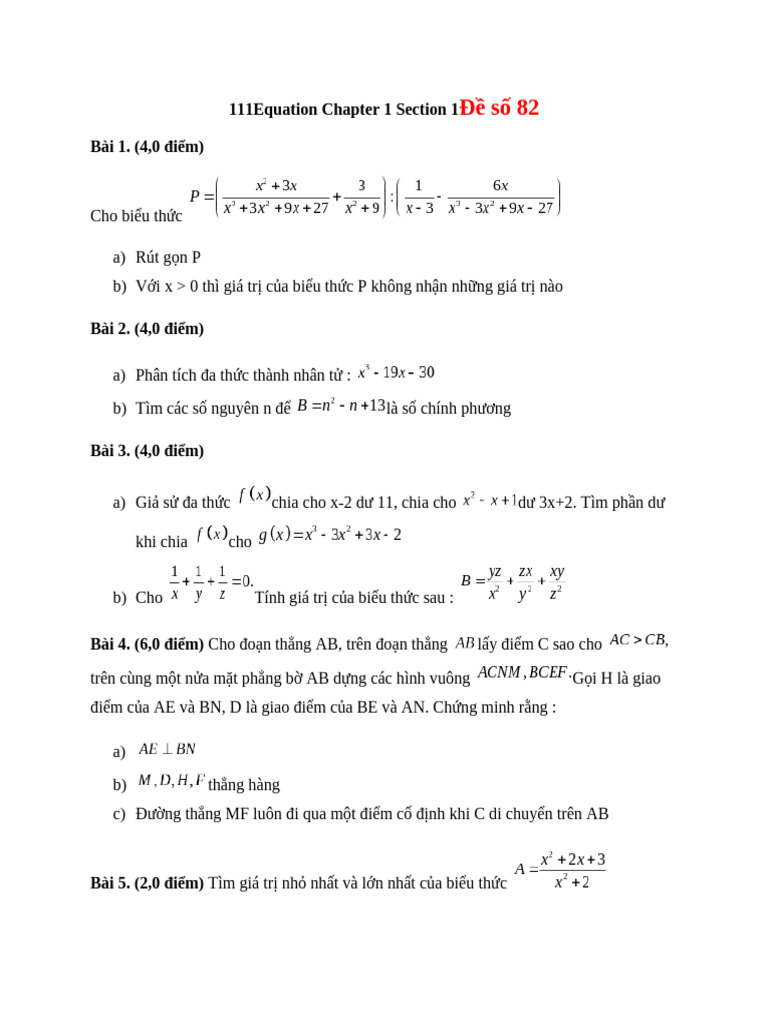 111Equation Chapter 1 Section 1 Bài 1. (4,0 điểm) | PDF