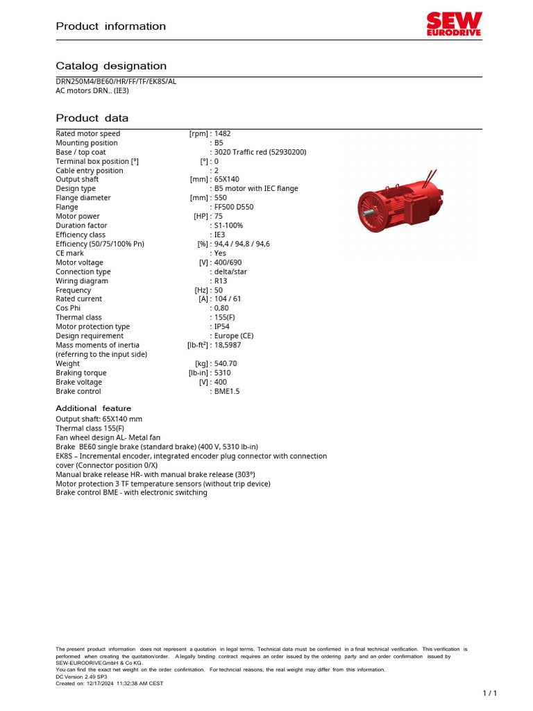 DRN250M4 BE60 HR FF TF EK8S AL ProductData en US | PDF | Electric Motor | Electrical Engineering