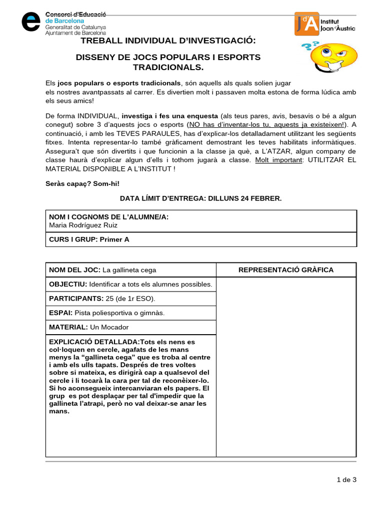 1.treball - Disseny Individual Jocs Populars I Esports Tradic | PDF