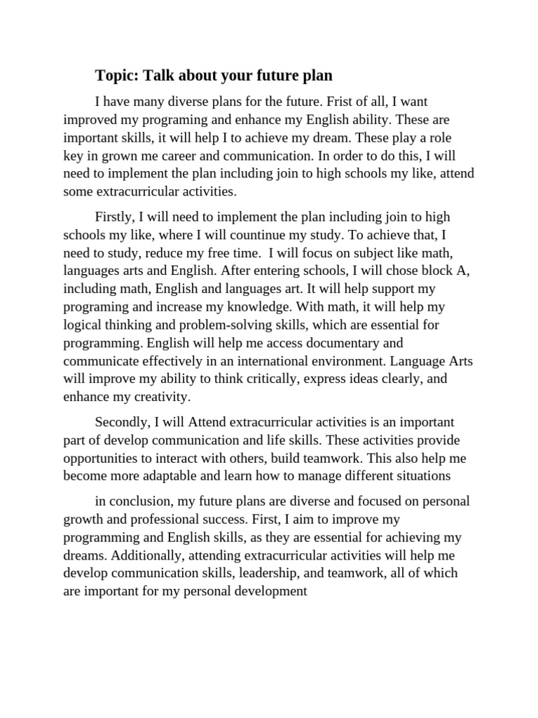 Topic Talk about your future plan | PDF