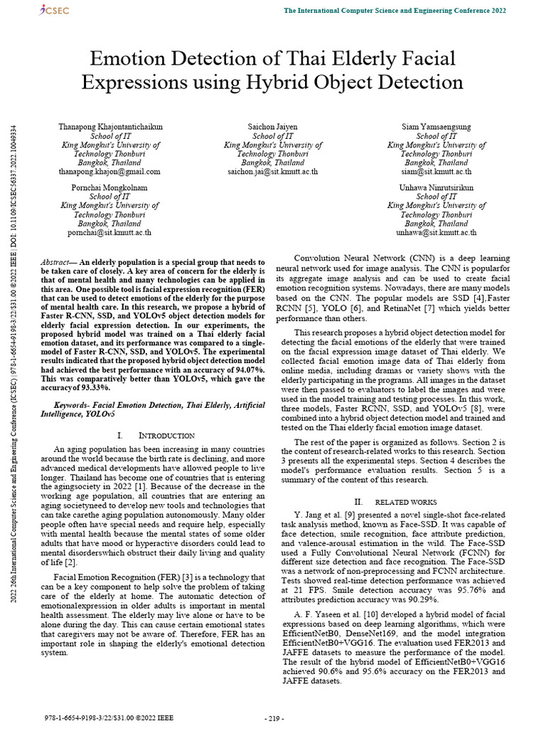 Hybrid FER Model for Thai Elderly Care | PDF | Emotions | Deep Learning