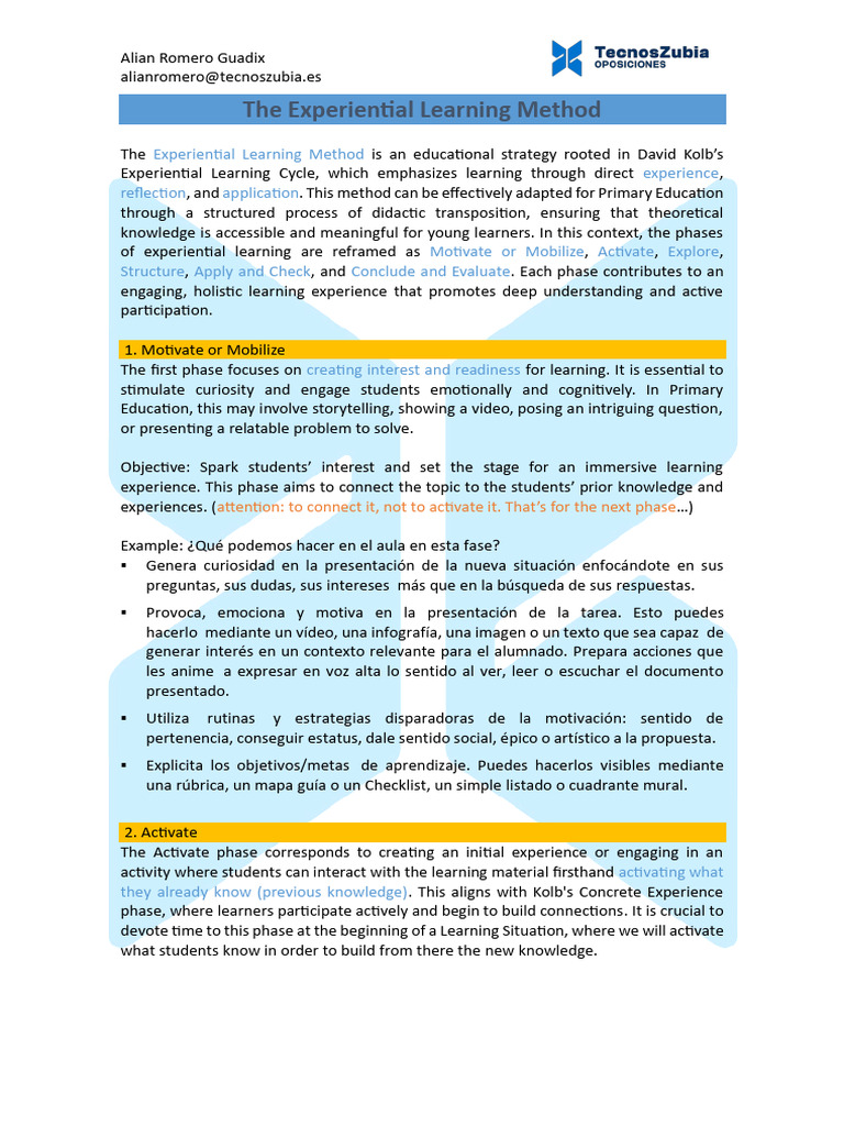 Experiential Learning Method Experience Reflection Application | PDF | Aprendizaje