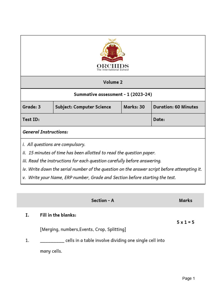 Grade 3 Computer Science Assessment | PDF | Microsoft Word | Computing