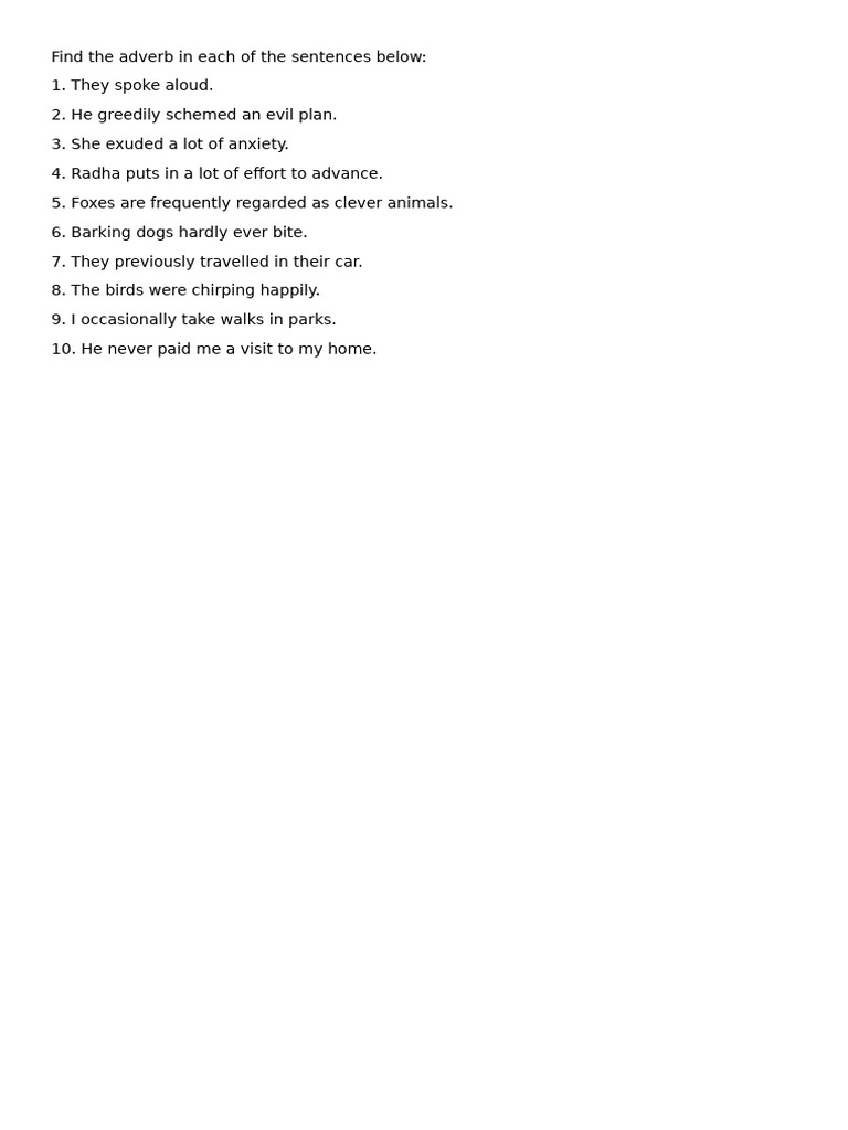 Find The Adverb in Each of The Sentences Below | PDF