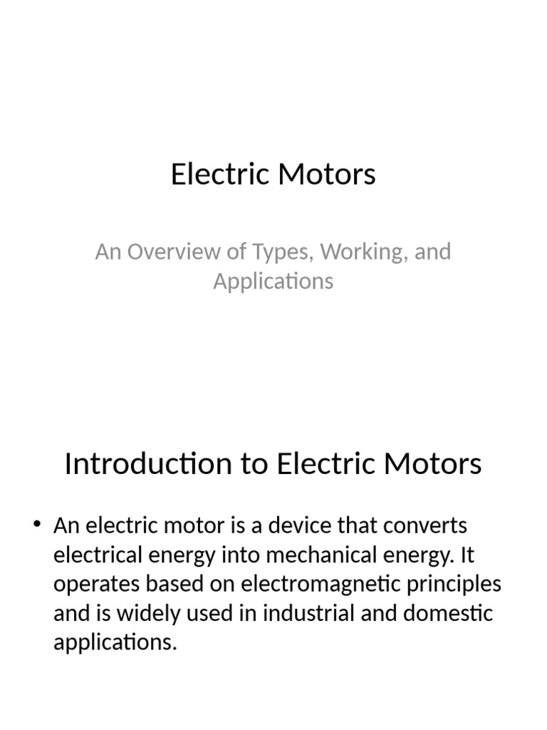 Types and Applications of Electric Motors | PDF