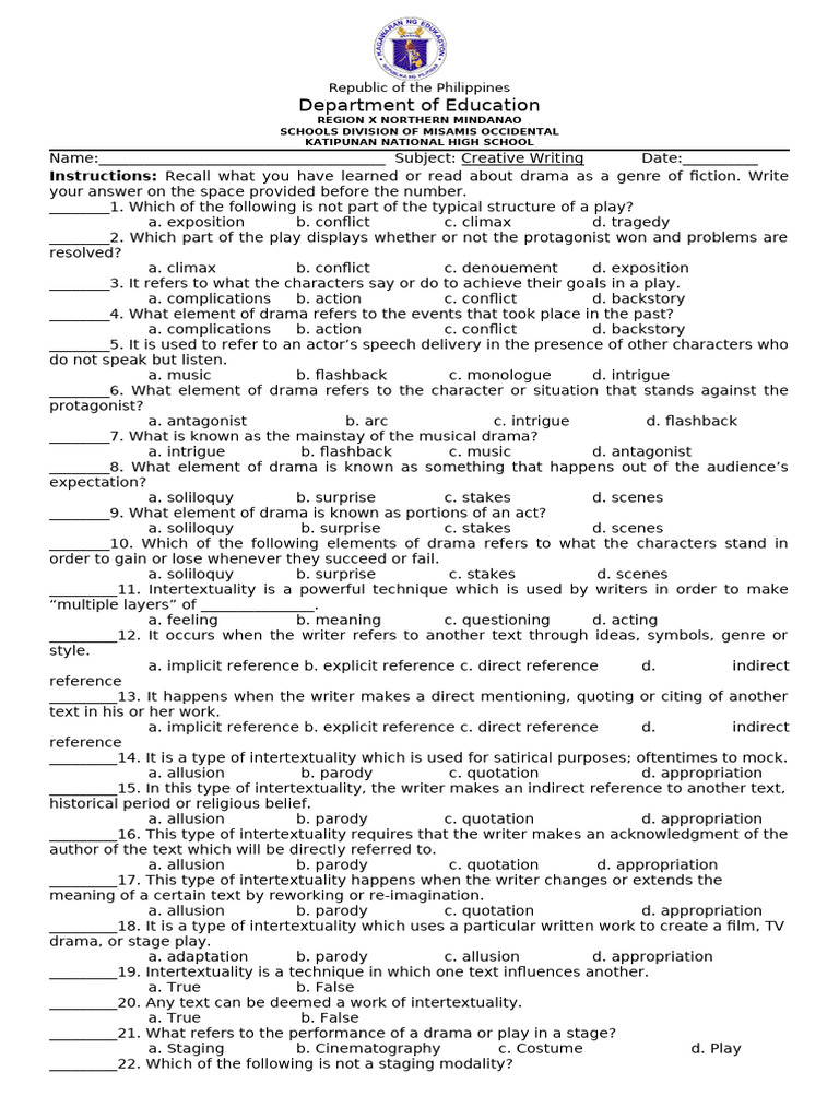 Creative Writing-MPTest-Drama | PDF | Intertextuality | Parody