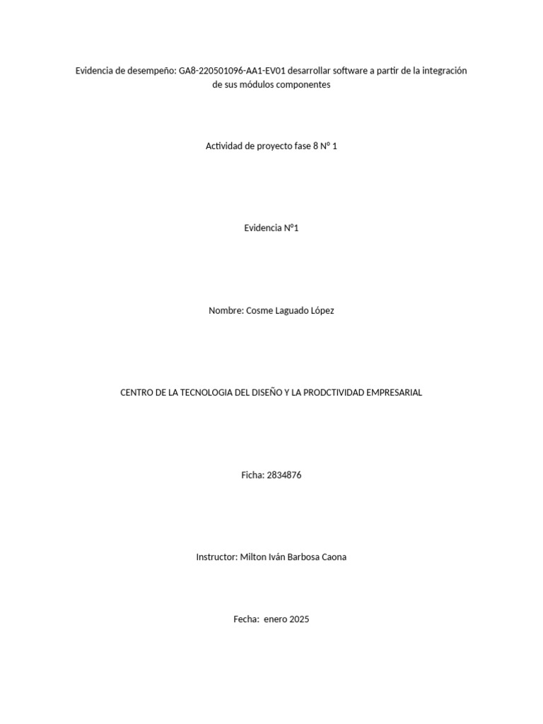Evidencia de Desempeño GA8-220501096-AA1-EV01 Desarrollar Software A ...