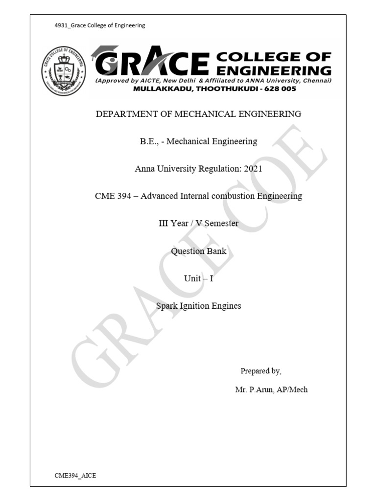 V Mech CME394 AICE QB Unit1 | PDF | Carburetor | Throttle