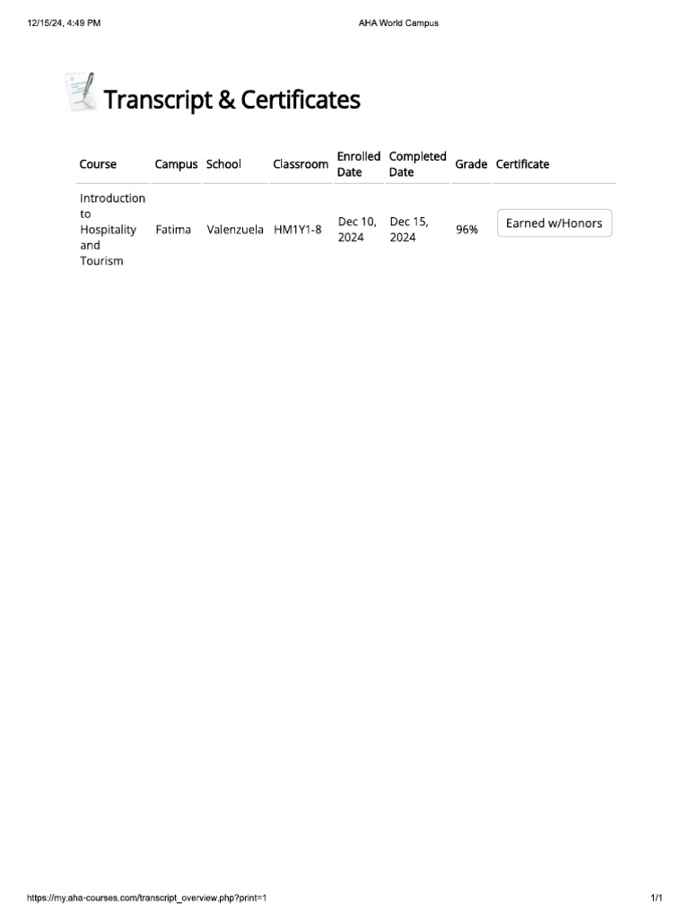 AHA IHT Certificate | PDF