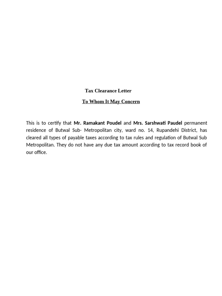 Sample Tax Clearance | PDF