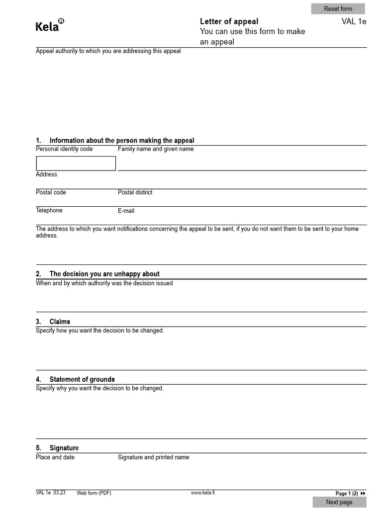 Kela Appeal Form Instructions | PDF