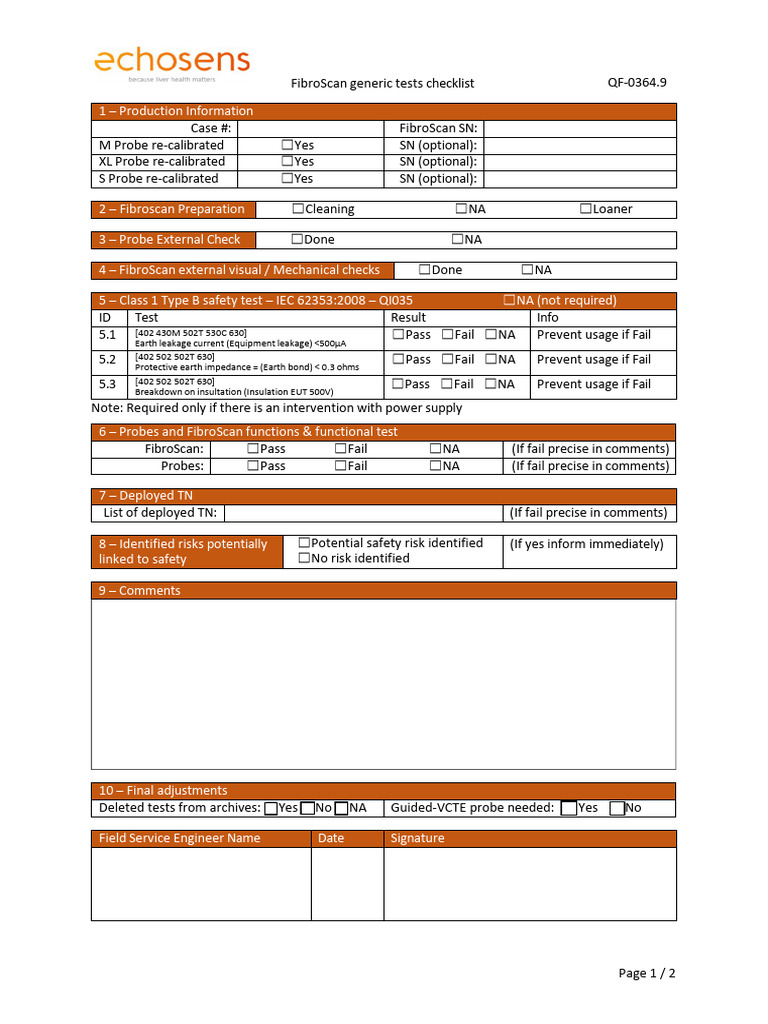 QF-364.9 FibroScan Generic Tests Checklist - Clean | PDF
