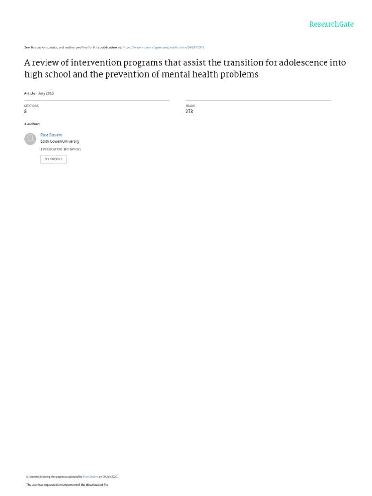 A Review of Intervention Programs High School and The Preventstevens ...