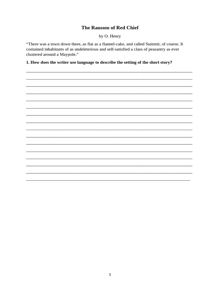 Red Chief's Ransom Questions | PDF