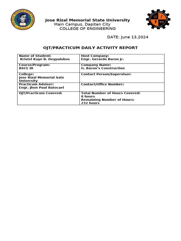 OJT Daily Report: Civil Engineering Insights | PDF | Project Management ...