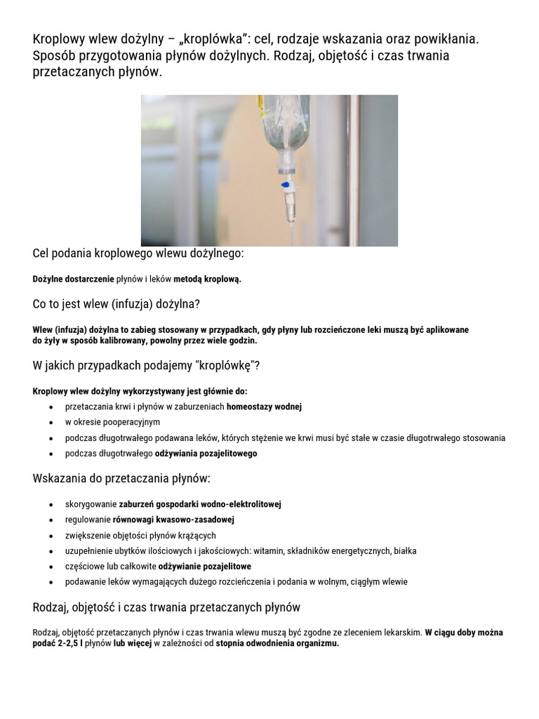 Kroplowy Wlew Dozylny OBMnYdO | PDF