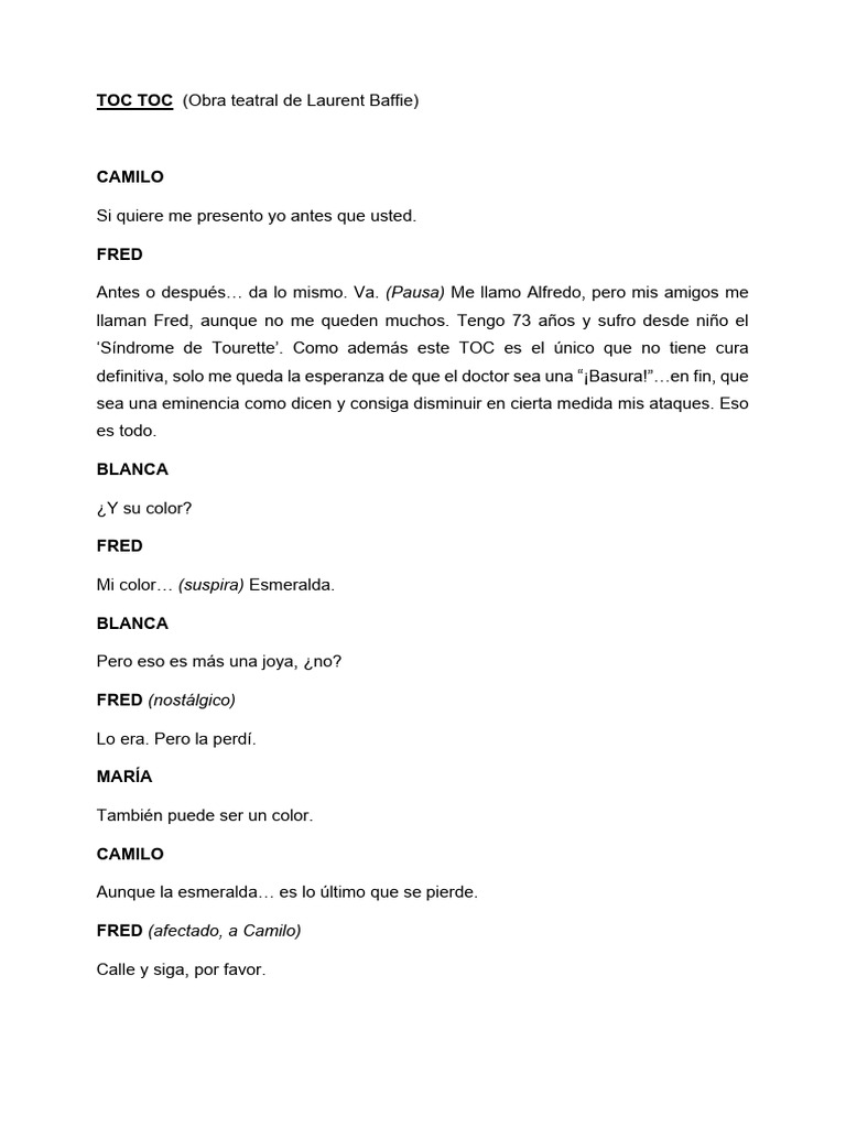 TOC TOC - Framento Obra Teatral | PDF