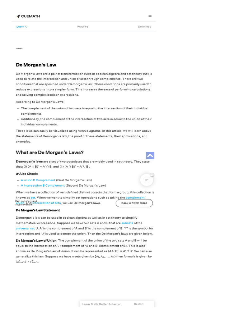 De Morgan's Law (Theorem) - Sets, Boolean Algebra, Proof | PDF ...