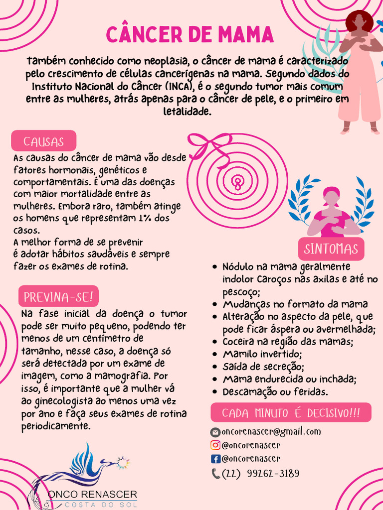 Cartaz Para Outubro Rosa Com Sintomas Do Câncer de Mama Rosa (2).PDF | PDF