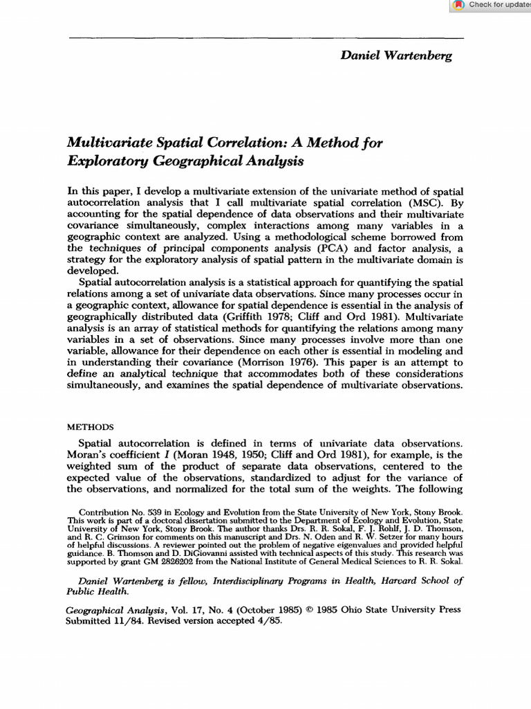 1985 - Wartenberg - Multivariate Spatial Correlation A Method For Exploratory Geographical | PDF ...