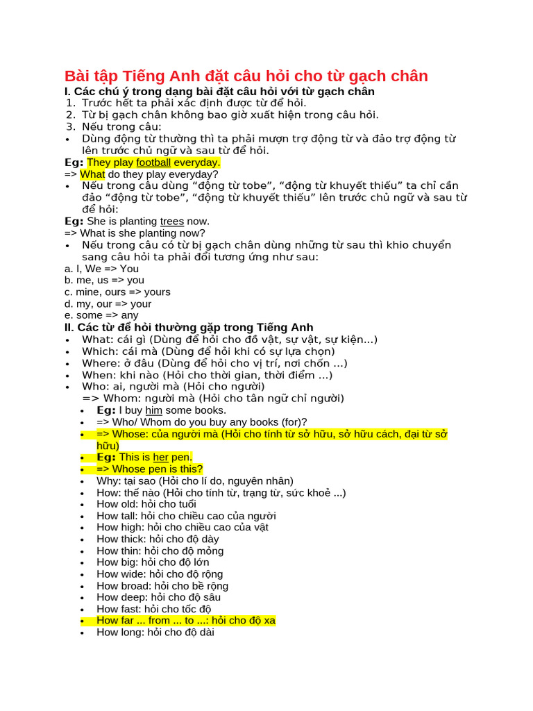 Make Questions For The Underlined Words or Phrases | PDF