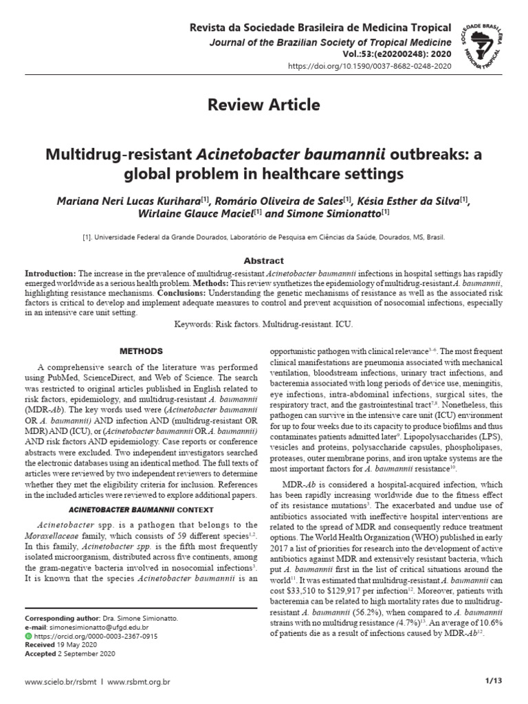 2020 - Multidrug-Resistant Acinetobacter Baumannii Outbreaks | PDF | Beta Lactamase | Hospital ...