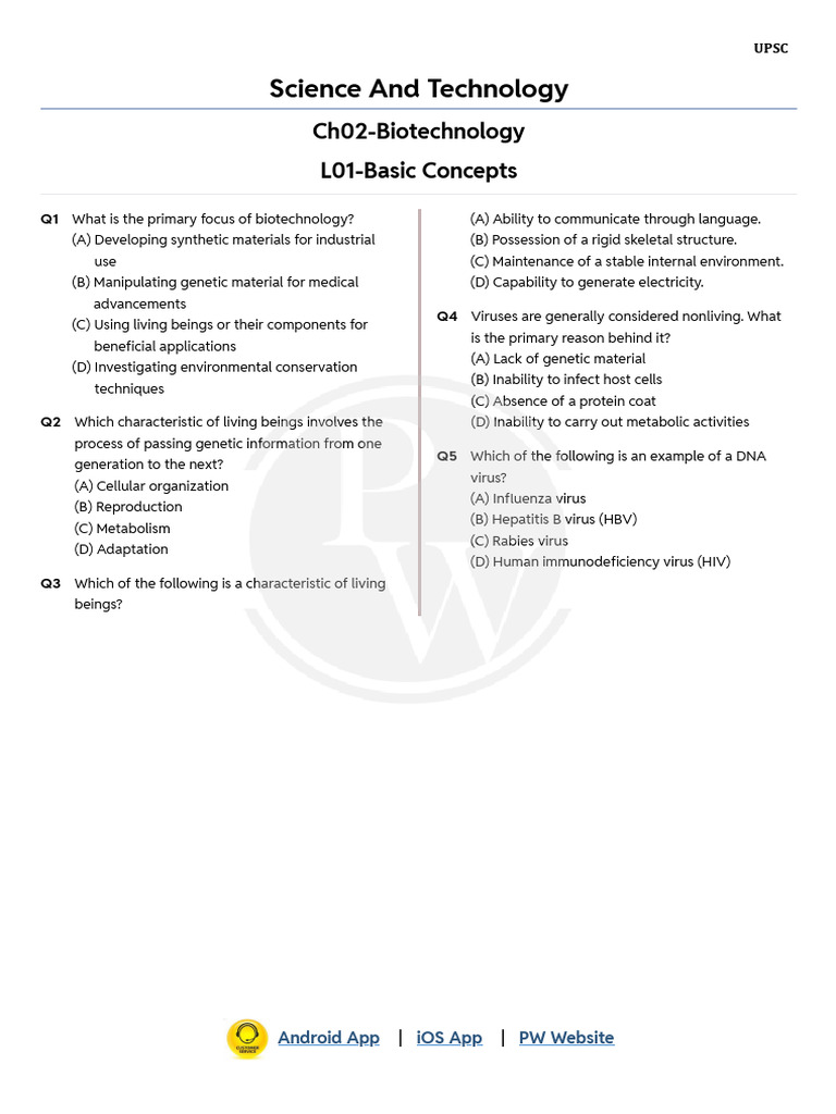 Lec 01 - Basic Concepts - DPP | PDF | Virus | Organisms