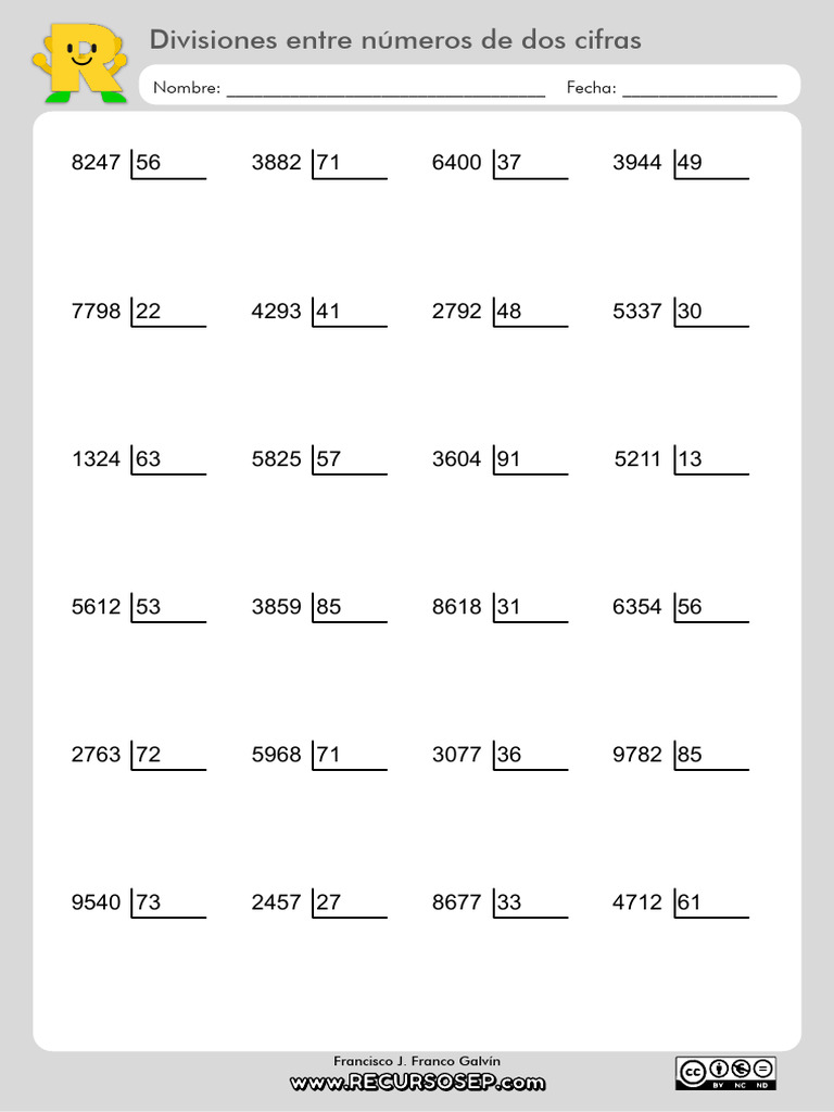 Ejercicios de divisiones exactas 4to grado | PDF
