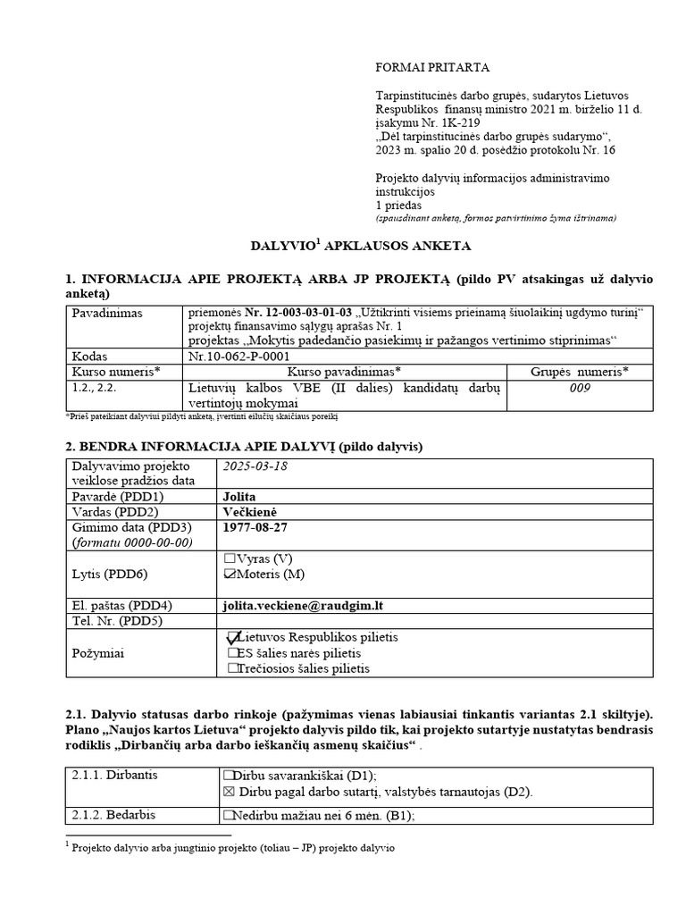 Dalyvio Apklausos Anketa - 009 | PDF