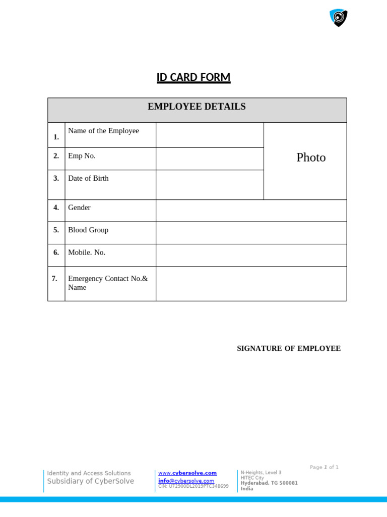 Employee Id Card Format | PDF