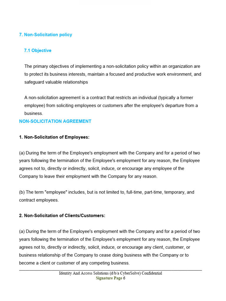 Non-Solicitation Policy | PDF | Employment | Trade Secret