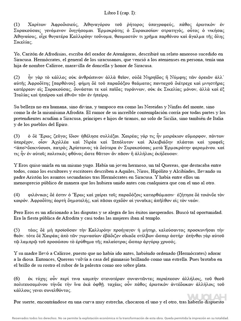 Relato amoroso en Siracusa: Calírroe y Quereas | PDF | Deidades griegas