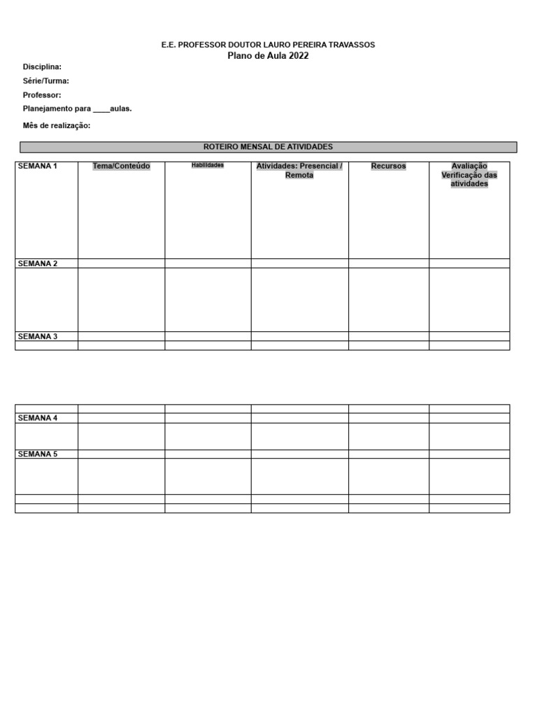 Modelo Plano Mensal | PDF
