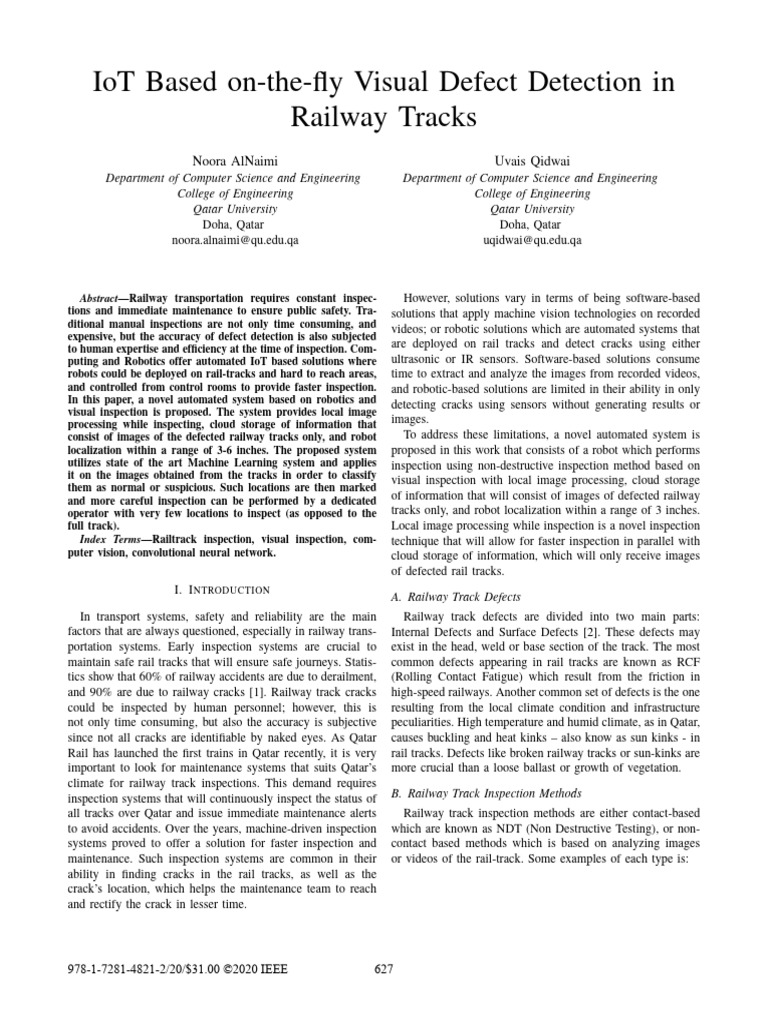 IoT Based On-The-Fly Visual Defect Detection in Railway Tracks | PDF ...