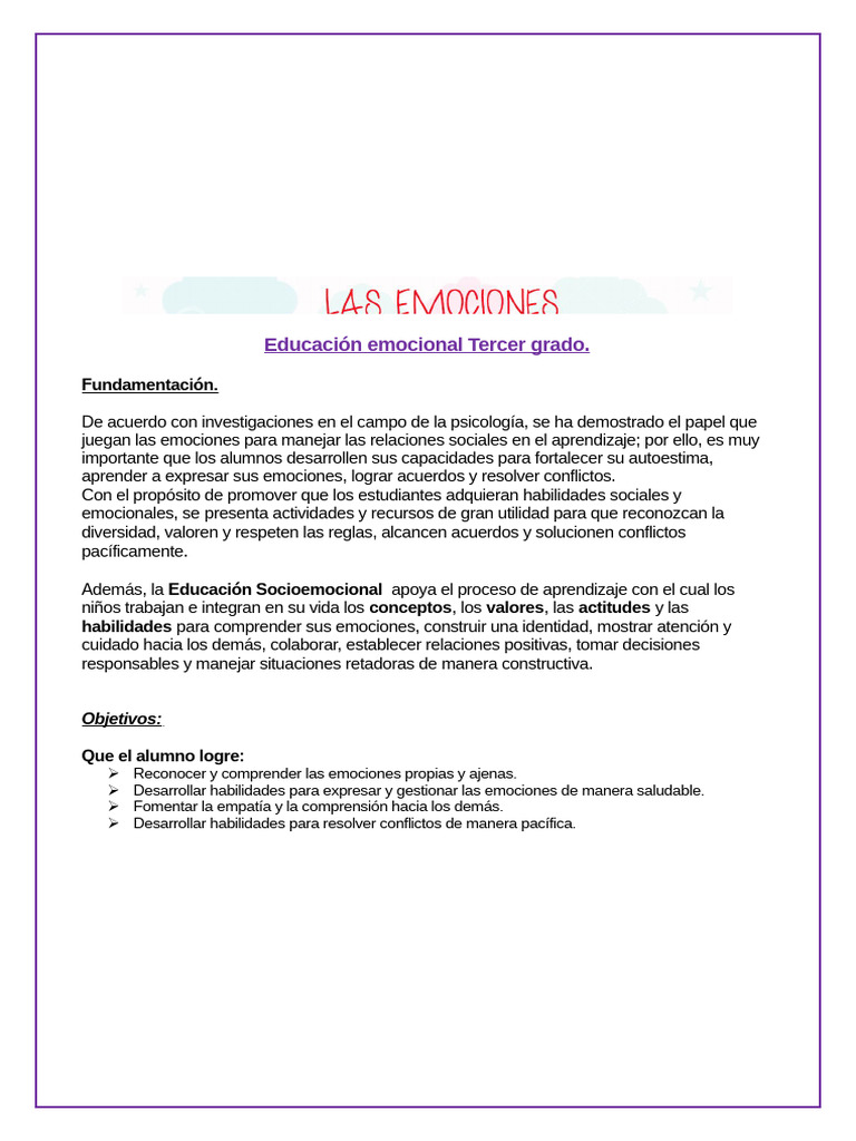 Primer Día Emoc | PDF | Las emociones | Aprendizaje