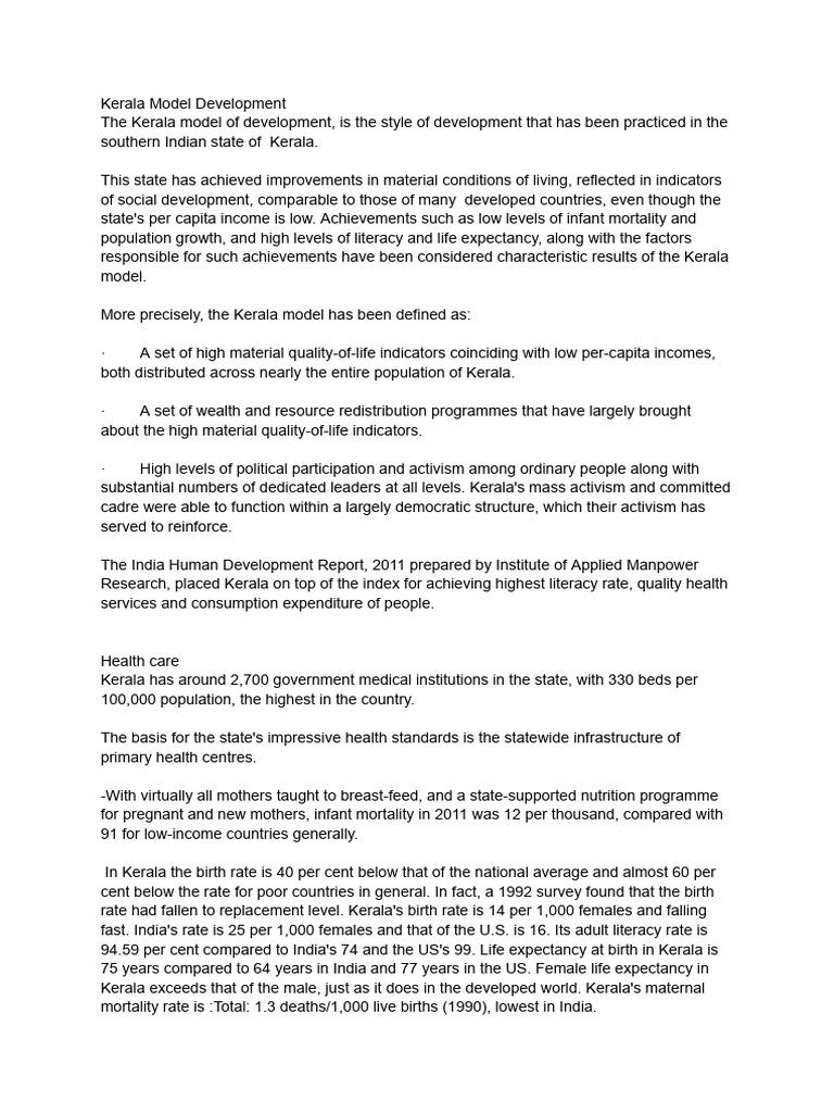 Kerala Model Development | PDF | Kerala