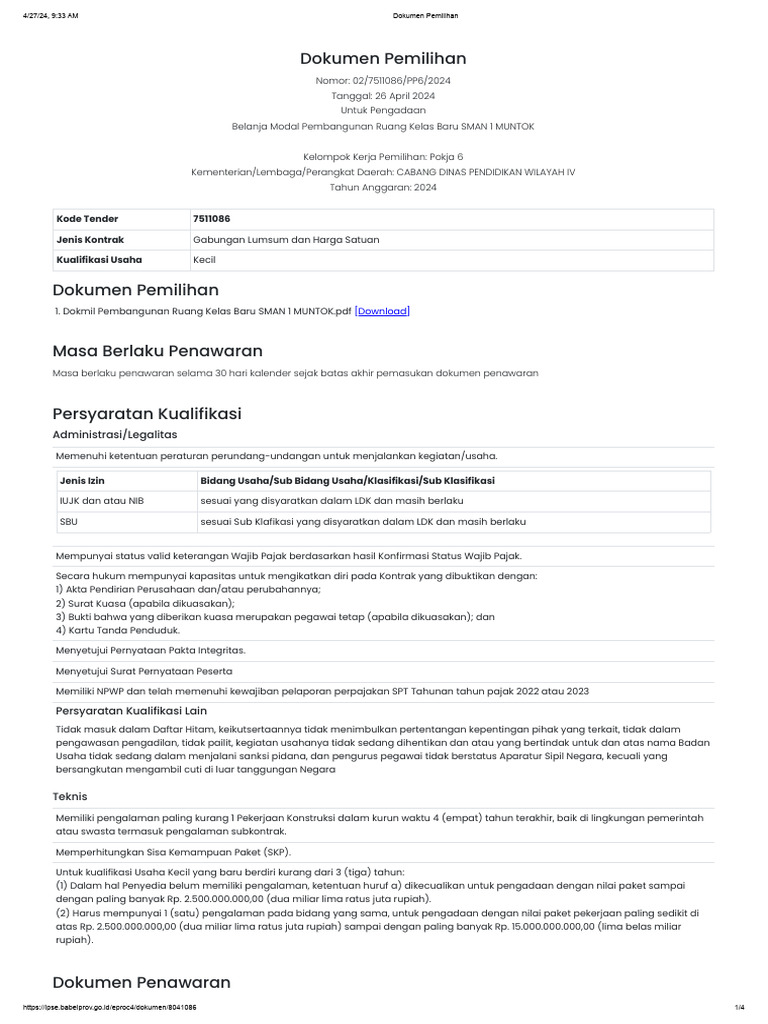 Dokumen Pemilihan | PDF