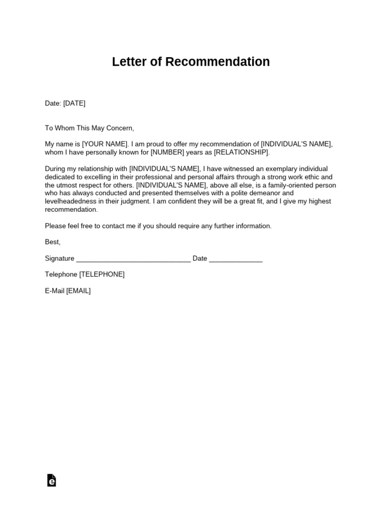 Standard Letter of Recommendation For Employment | PDF