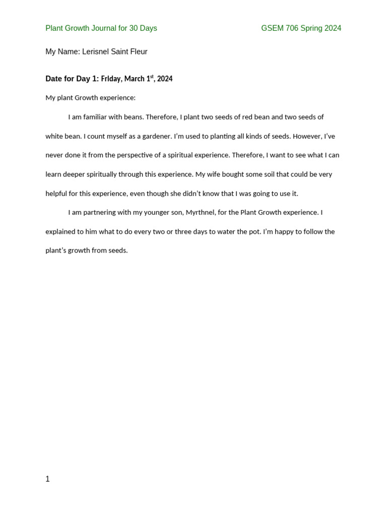 30-Day Plant Growth Journal | PDF | Wisdom | Experience