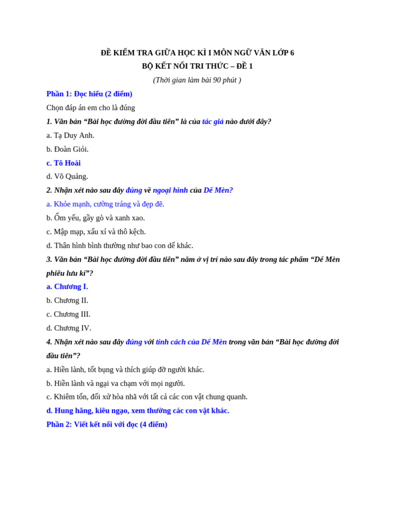 De Thi Giua Ki 1 Van 6 1 | PDF