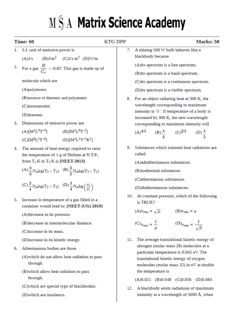 Matrix Academy Physics Exam Review | PDF | Gases | Momentum