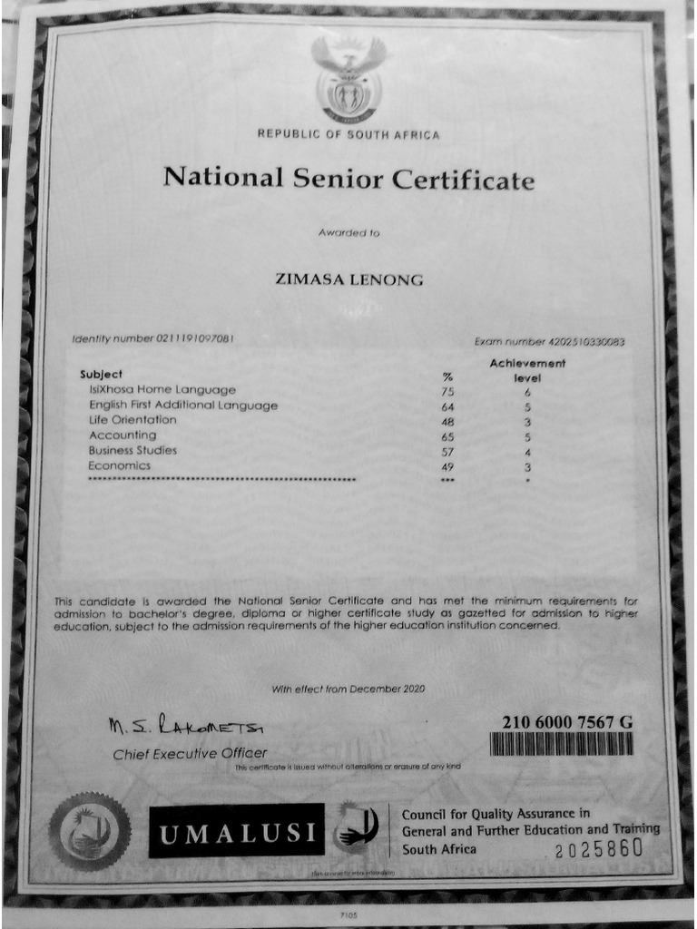 Senior Certificate | PDF