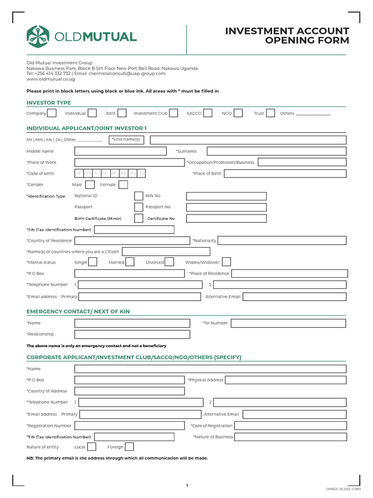 Investment Account Opening Form 2023 | PDF | Investment Fund | Investing