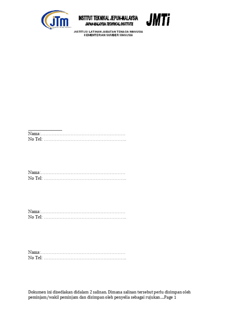 Borang Pinjam Tool Box | PDF
